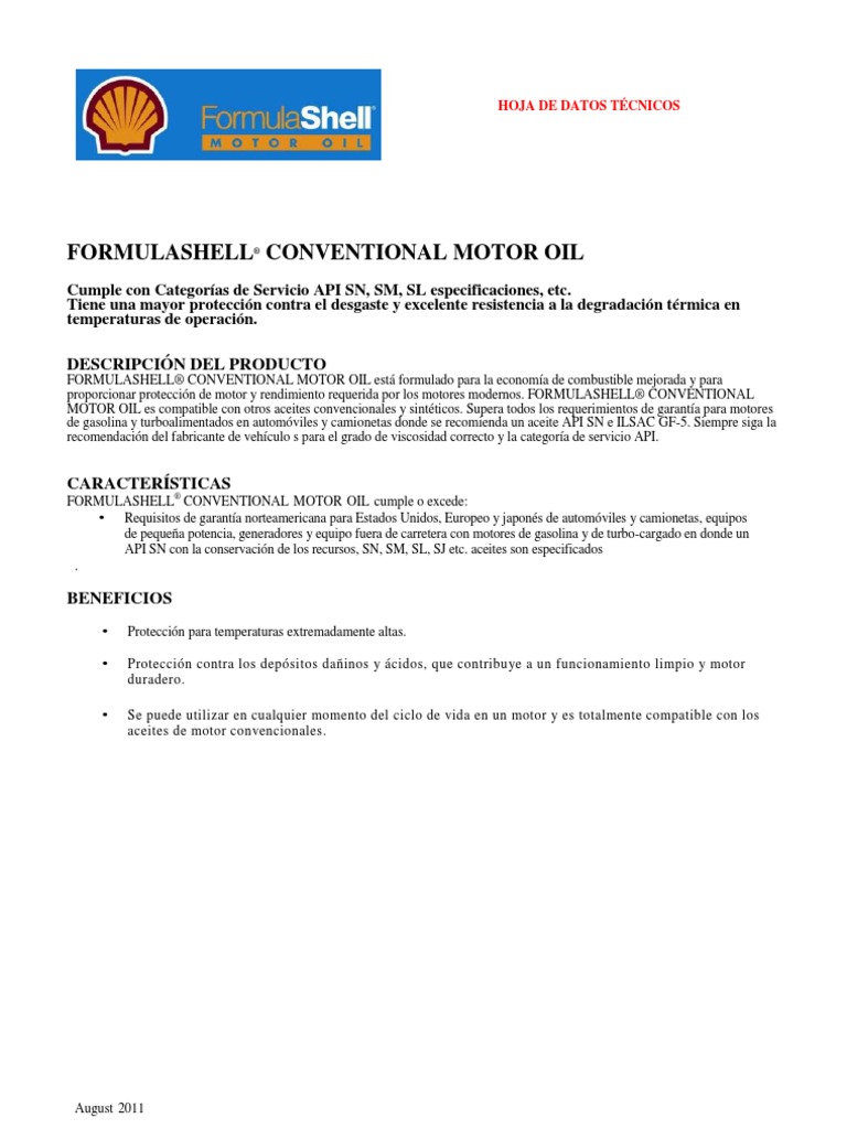 Formula Shell 20W50 10W40, 30, 40 TDS-Espanol | PDF