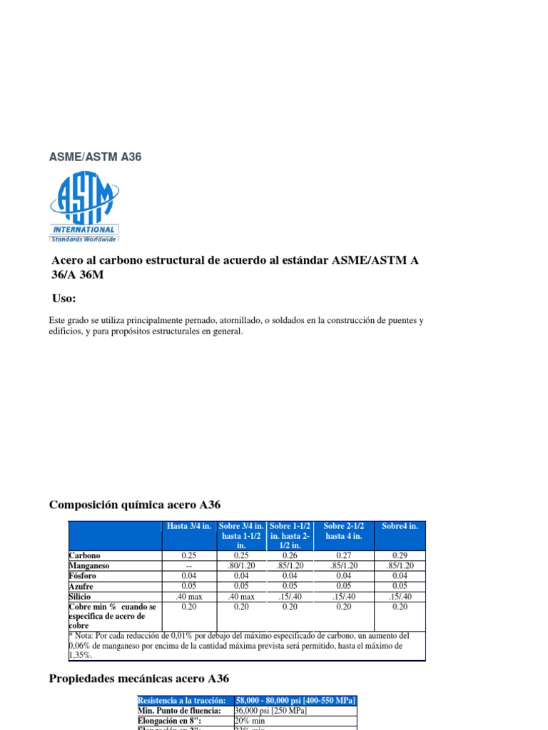Asme - Astm A 36 Propiedades | PDF