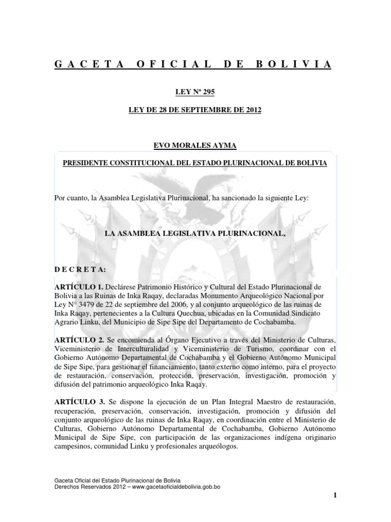 Patrimonio Cultural: Ruinas Inka Raqay | PDF | Bolivia | Gobierno