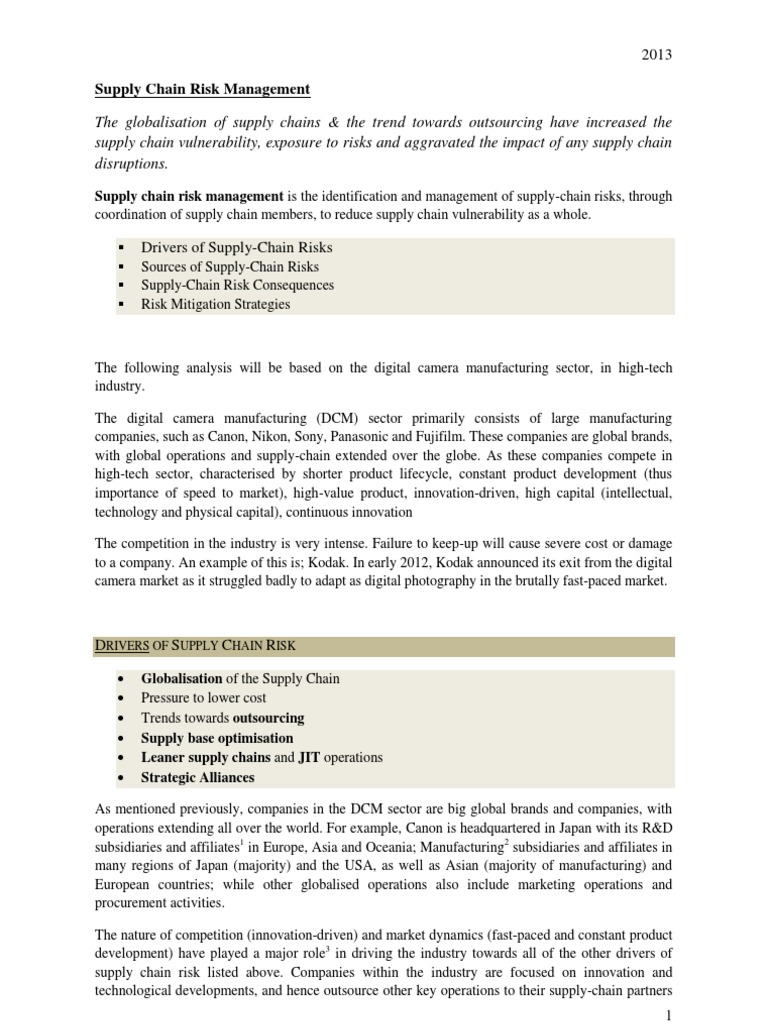 Supply Chain Risk Management: Risk Drivers, Risk Sources, Consequences ...