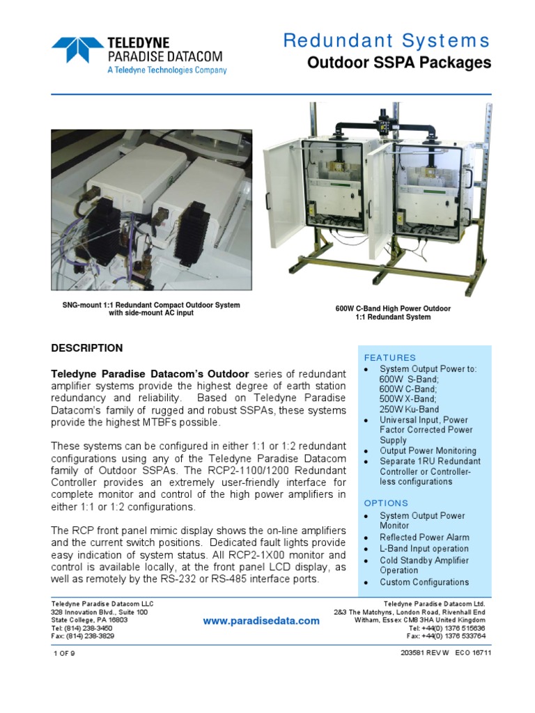 Paradise Datacom Outdoor Redundant Sspa 209495 Reva Pdf Amplifier