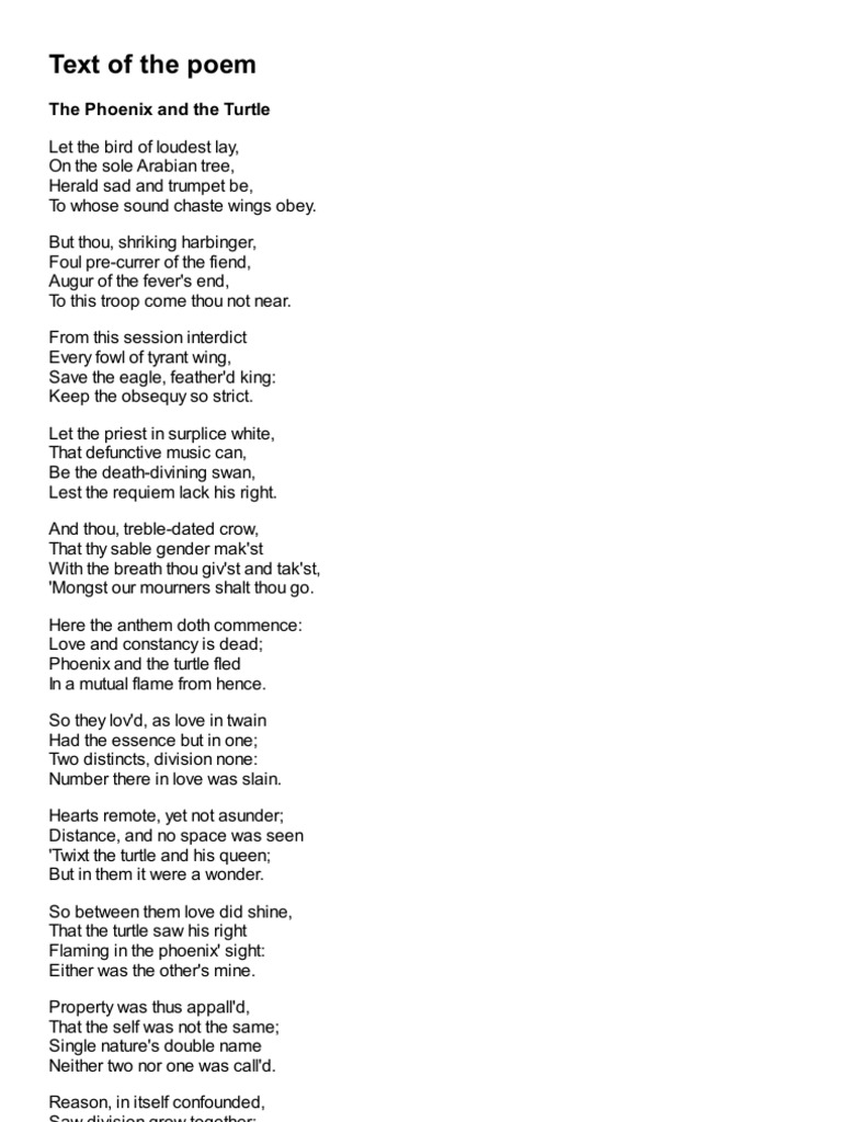 The Phoenix and The Turtle | PDF | Poetry