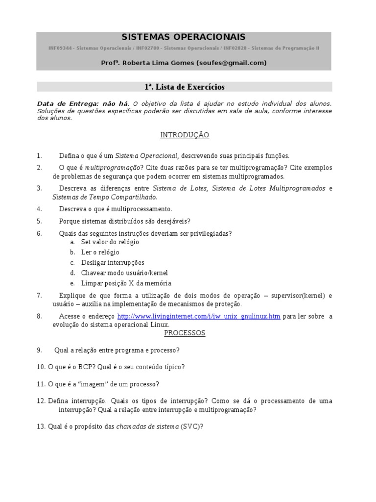 So Lista1 | PDF | Agendamento (informática) | Processo (informática)