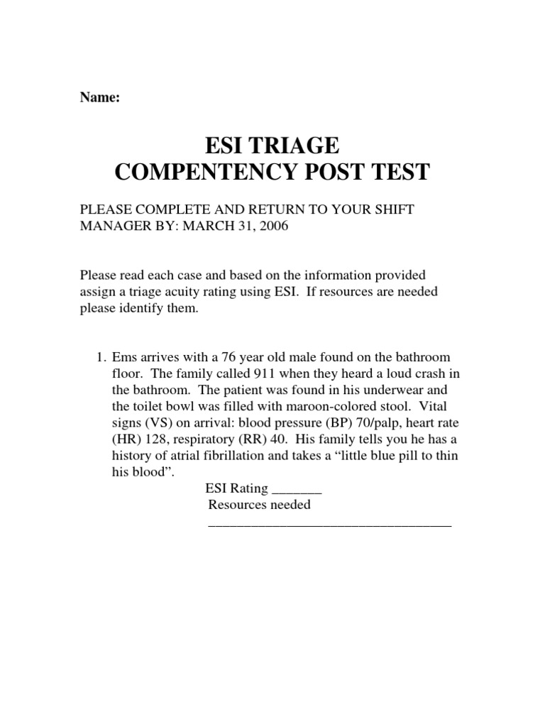 ESI Post Test | PDF | Clinical Medicine | Medicine