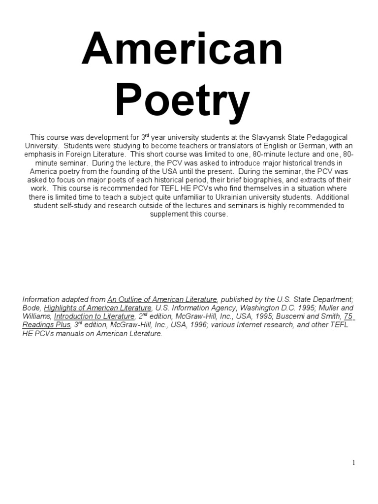 American Poetry Course | PDF | Romanticism | Transcendentalism