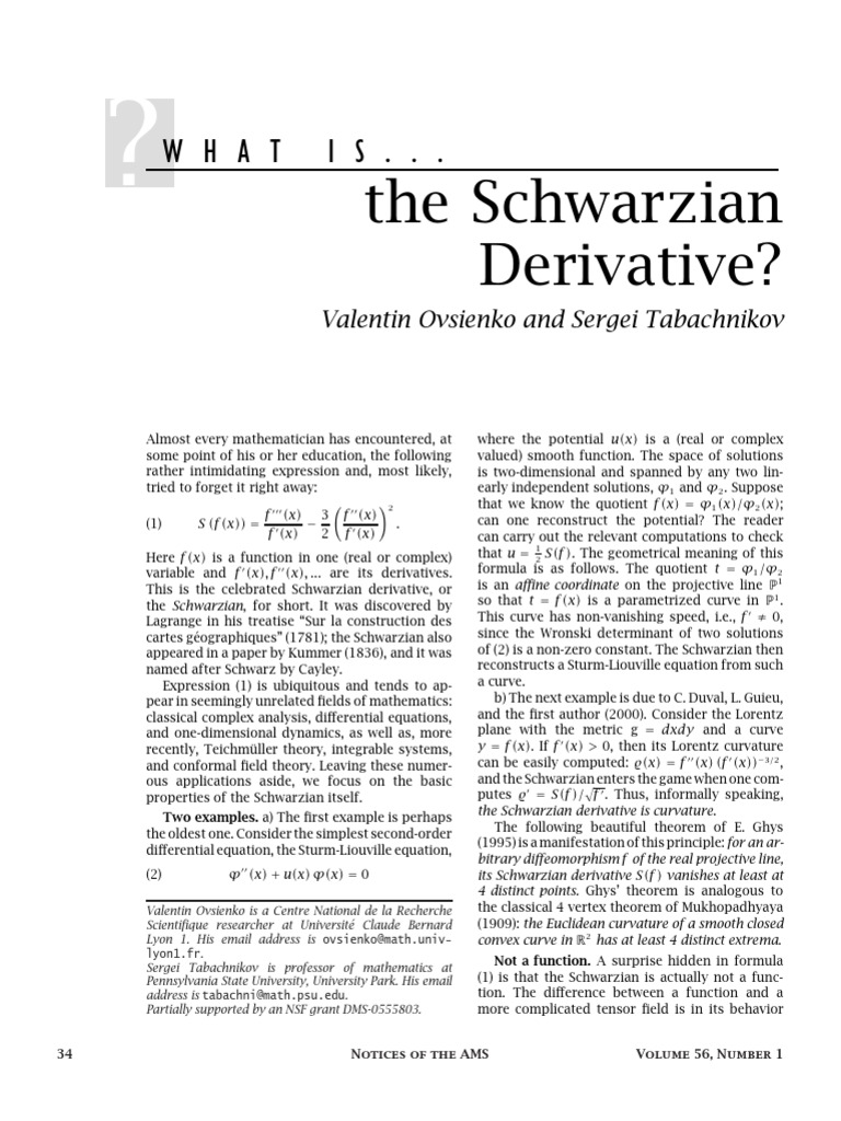 What Is The Schwarzian Derivative (Ovsienko, Tabachnikov) | PDF