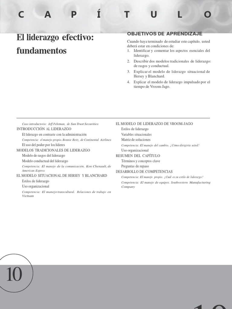CAP TULO 10 - Liderazgo | PDF | Liderazgo | Toma de decisiones