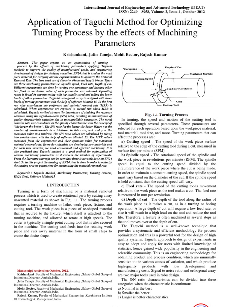 Application of Taguchi Method For Optimizing Turning Process by The Effects of Machining ...