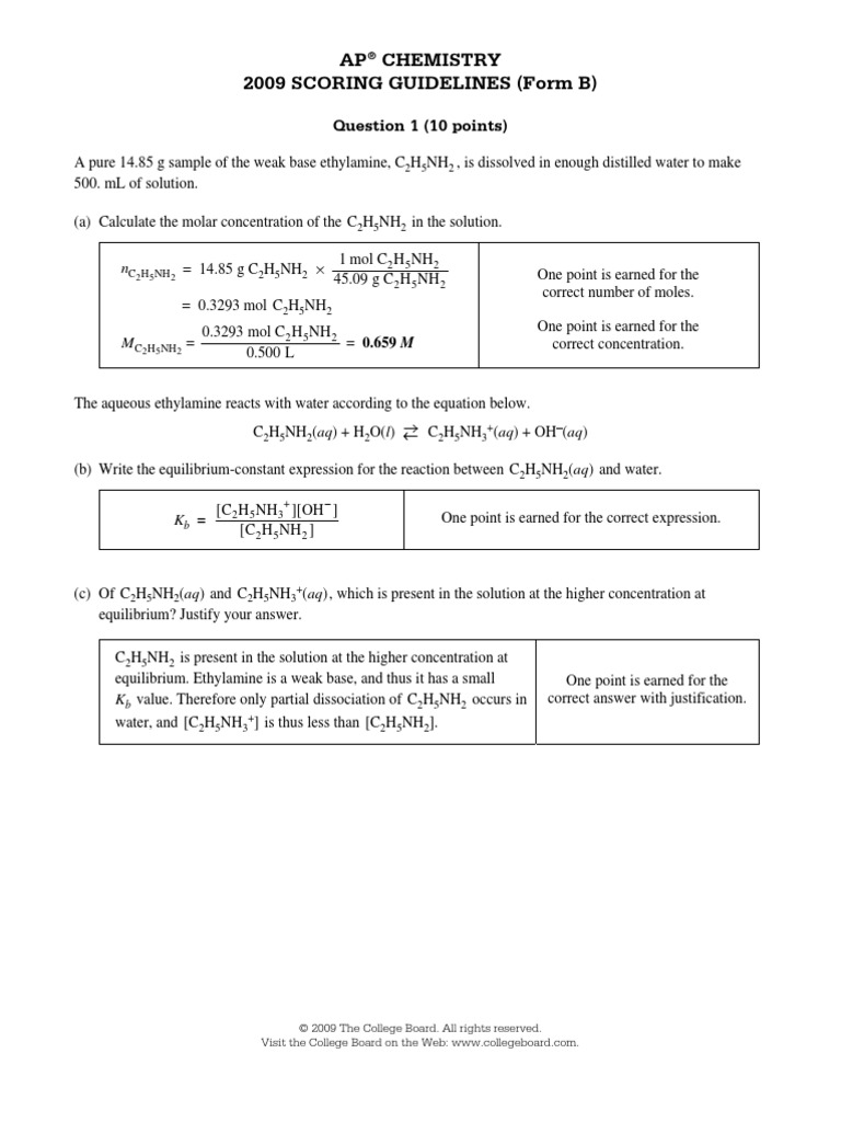 AP Chemistry 2009 Scoring Guidelines (Form B) : Question 1 (10 Points ...
