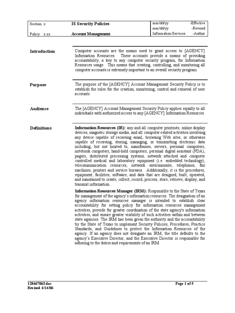 Account Management Policy | PDF | Computer Security | Security
