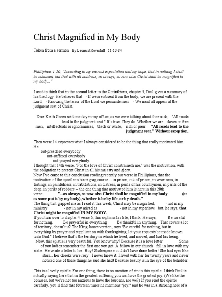Christ Magnified in My Body | PDF | Epistle To The Romans | Fruit Of ...