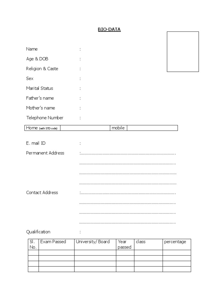Biodata Format for Job Applications | PDF | Games & Activities | Social ...