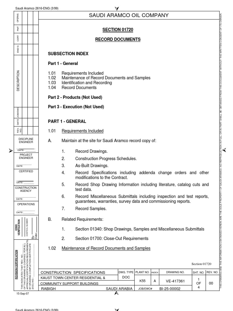 Saudi Aramco Oil Company: SECTION 01720 Record Documents | PDF ...