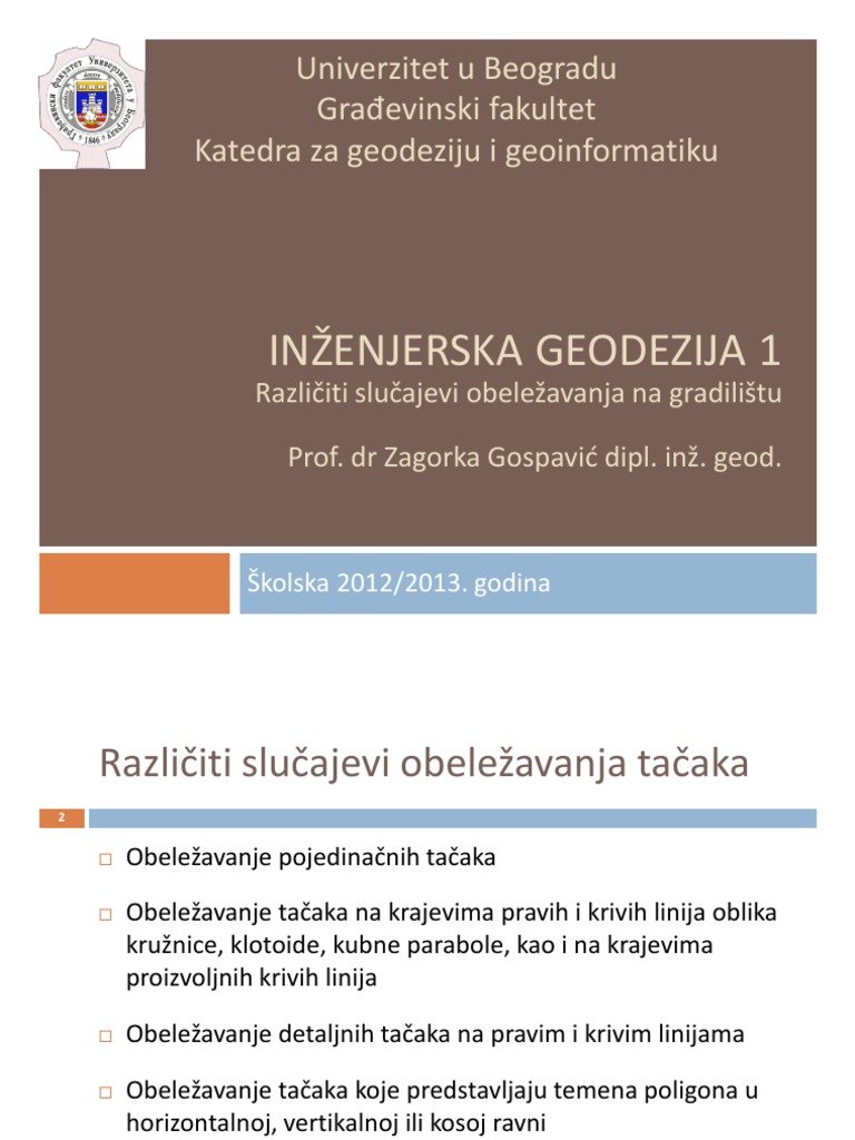 Inzenjerska Geodezija - Razliciti Slucajevi Obelezavanja Na Gradilistu | PDF