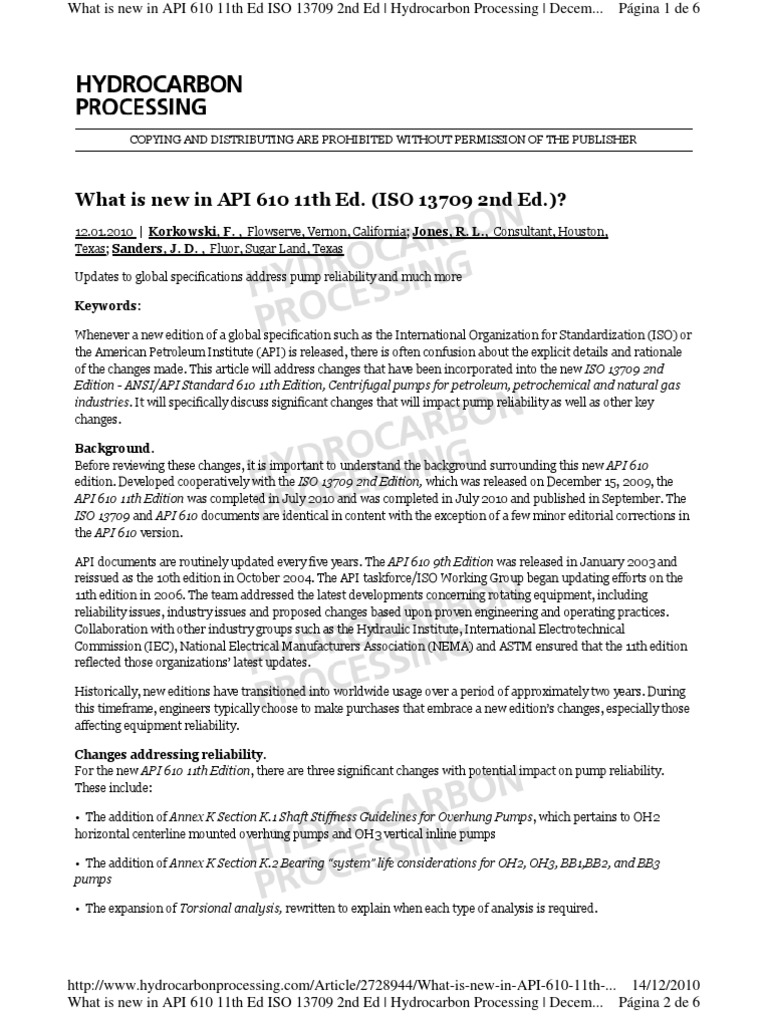 What Is New in API 610 11th Ed | PDF | Bearing (Mechanical) | Pump