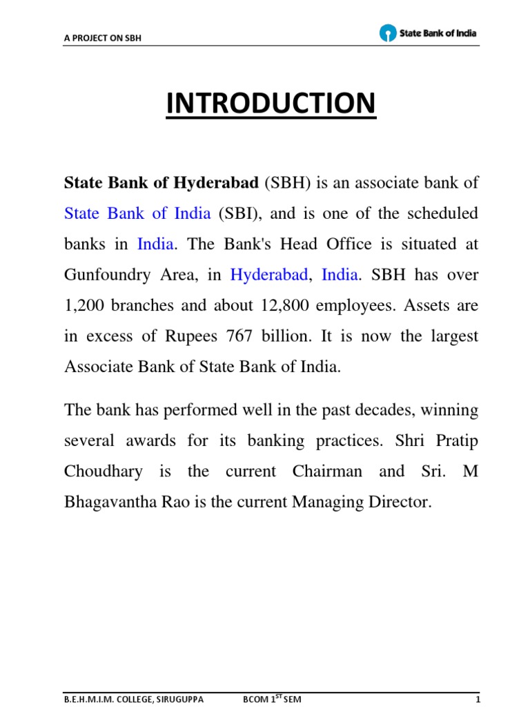 State Bank of Hyderabad (SBH) Is An Associate Bank of | PDF | Financial ...