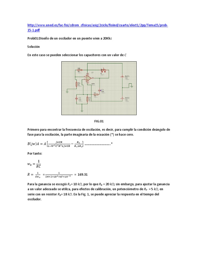 Diseño de Un Oscilador en Un Puente Wien A 20Khz | PDF