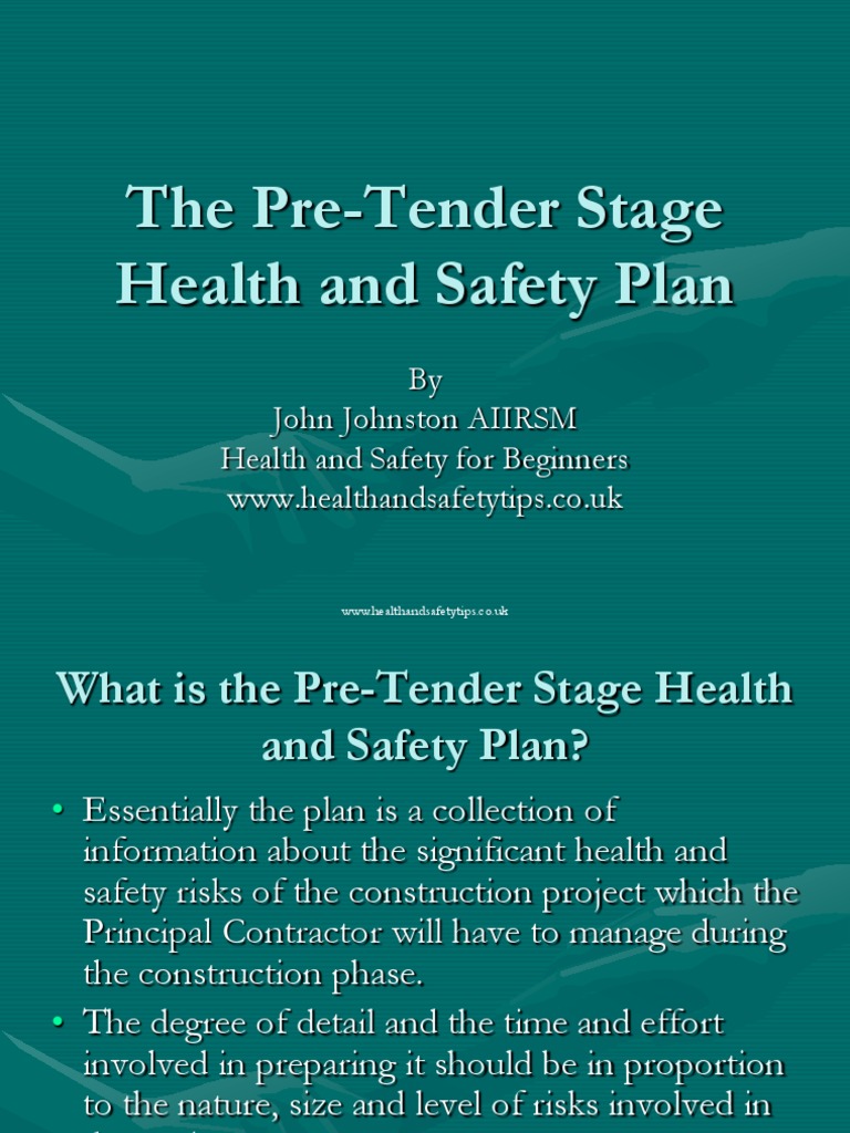 The Pre-Tender Stage Health and Safety Plan | PDF | Occupational Safety ...