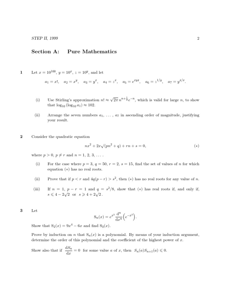 Step Cambridge 1999 Paper II | Angle | Speed