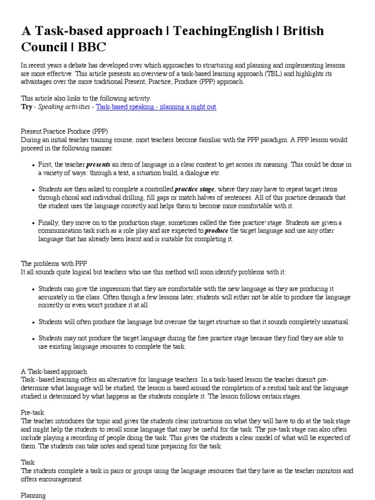 A Task-Based Approach - Teachingenglish - British Council - BBC | PDF ...