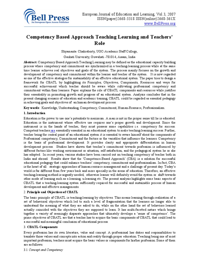 Competency Based Approach Teaching Learning and Teachers' | PDF ...