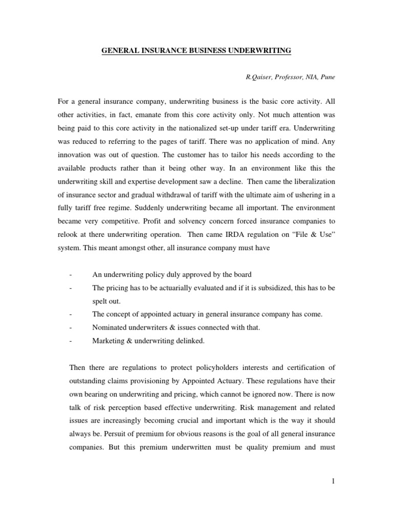 General Insurance Business Underwriting | PDF | Underwriting | Insurance