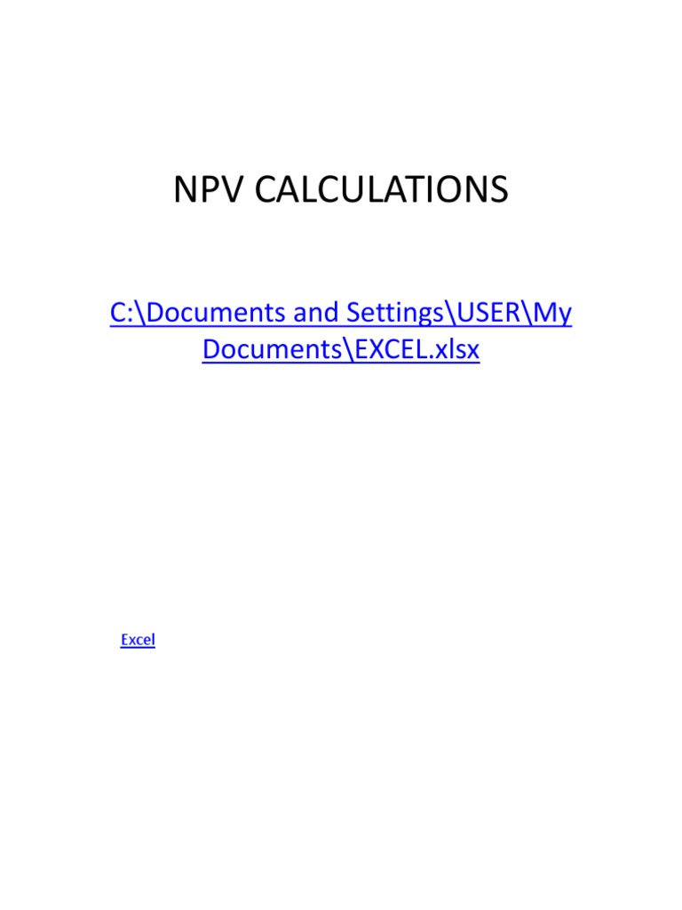 NPV Calculations: C:/Documents and Settings/USER/My Documents/EXCEL | PDF