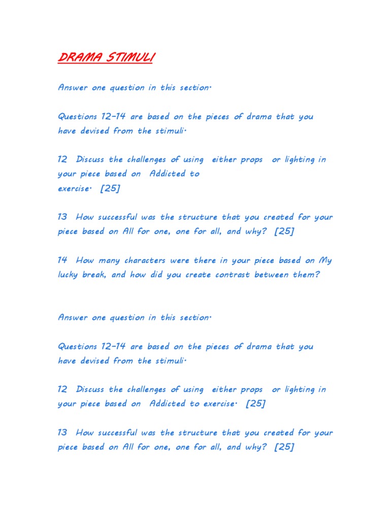 Drama Stimuli IGCSE | PDF | Cognitive Science | Psychological Concepts