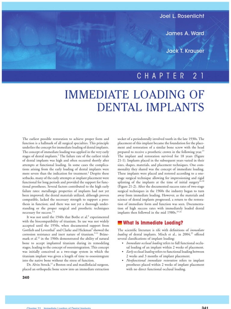 Immediate Loading of Dental Implants PDF | PDF | Dental Implant | Prosthesis