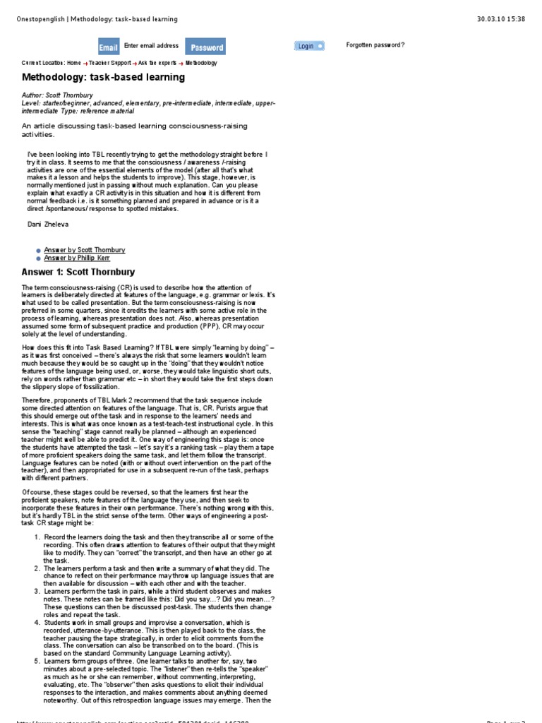 Methodology Task-Based Learning | PDF | Attention | Learning