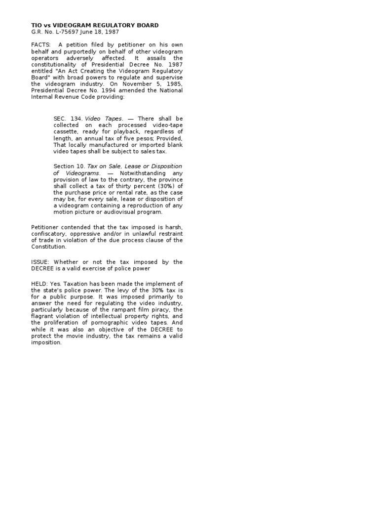 TIO vs. Videogram Regulatory Board | PDF | Decree | Ex Post Facto Law