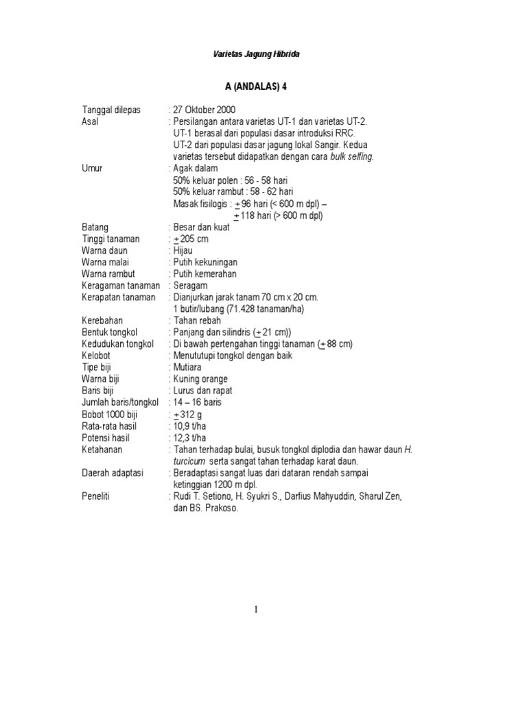 Varietas Jagung Hibrida Unggul | PDF