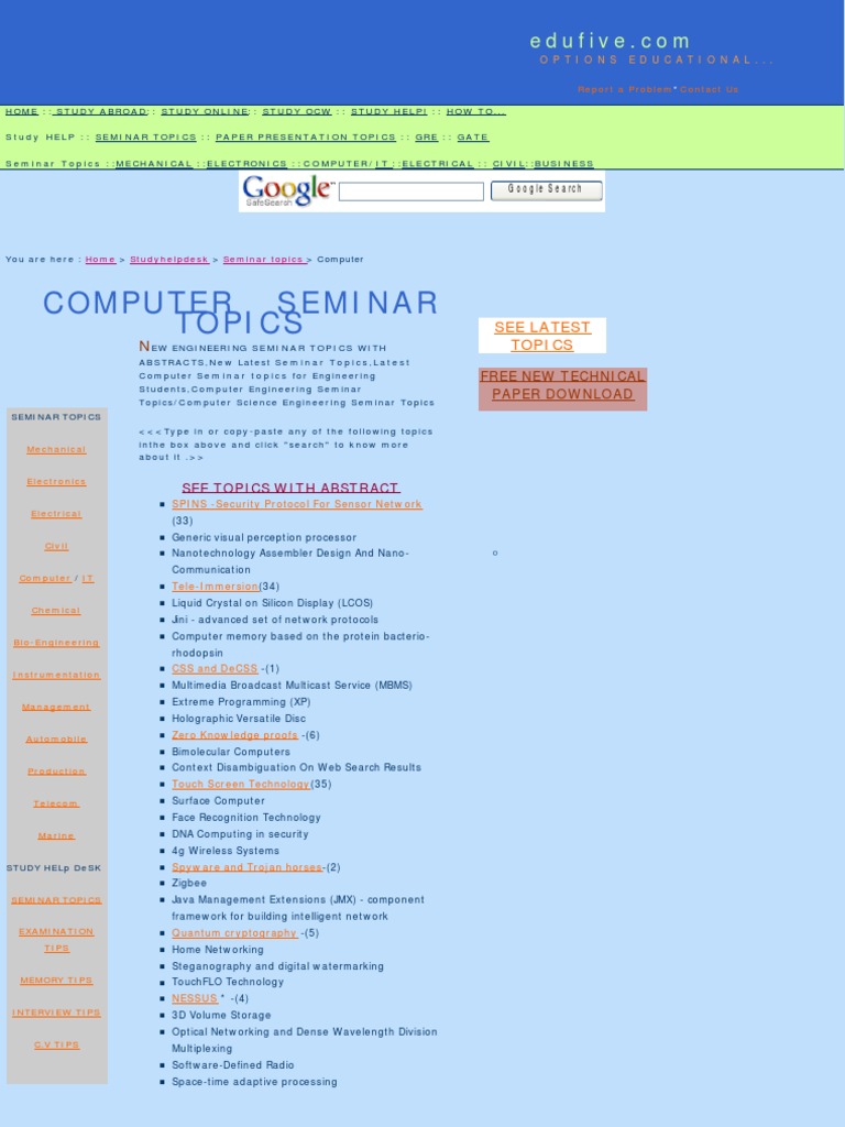 Computer Science Seminar Topics, Seminar | PDF | Telecommunications ...