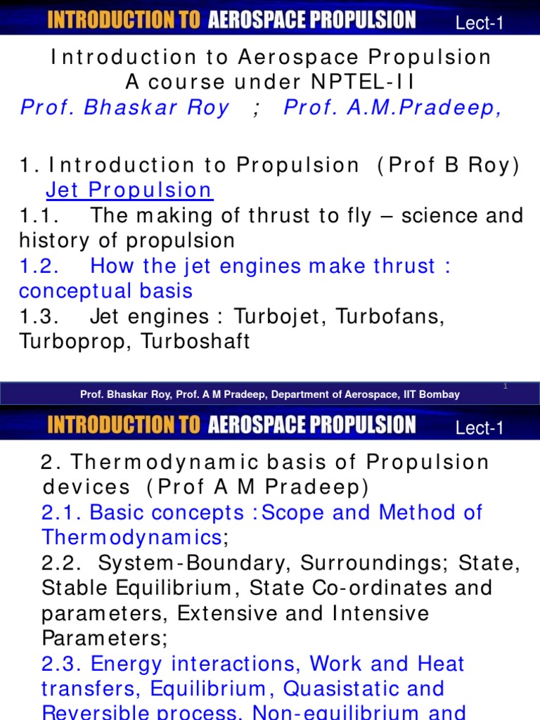 Introduction To Aerospace Propulsion A Course Under NPTEL-II 1 ...