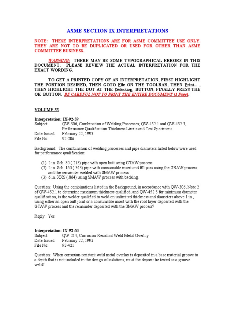 Interpretation ASME IX | PDF
