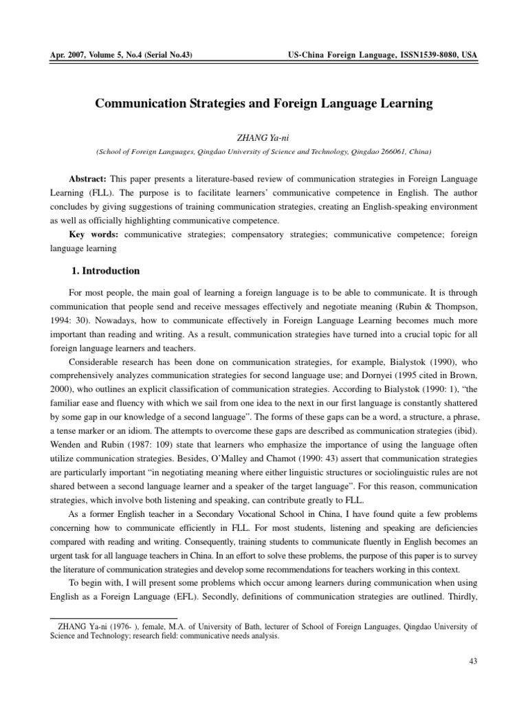 Communication Strategies and Foreign Language Learning | PDF | Second ...
