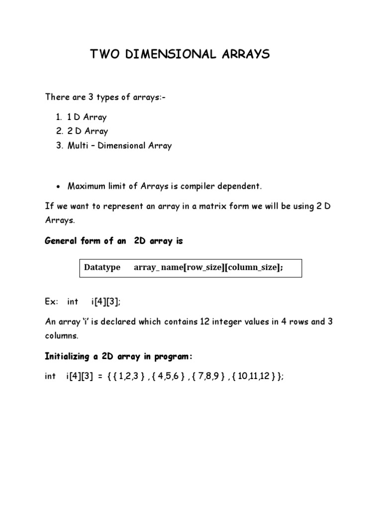 2D Arrays Guide | PDF | Matrix (Mathematics) | Array Data Structure