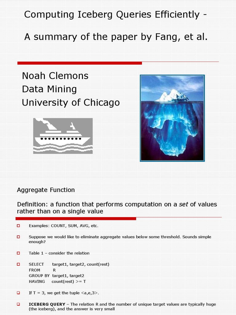 Computing Iceberg Queries Efficiently - A Summary of The Paper by Fang, Et Al | PDF