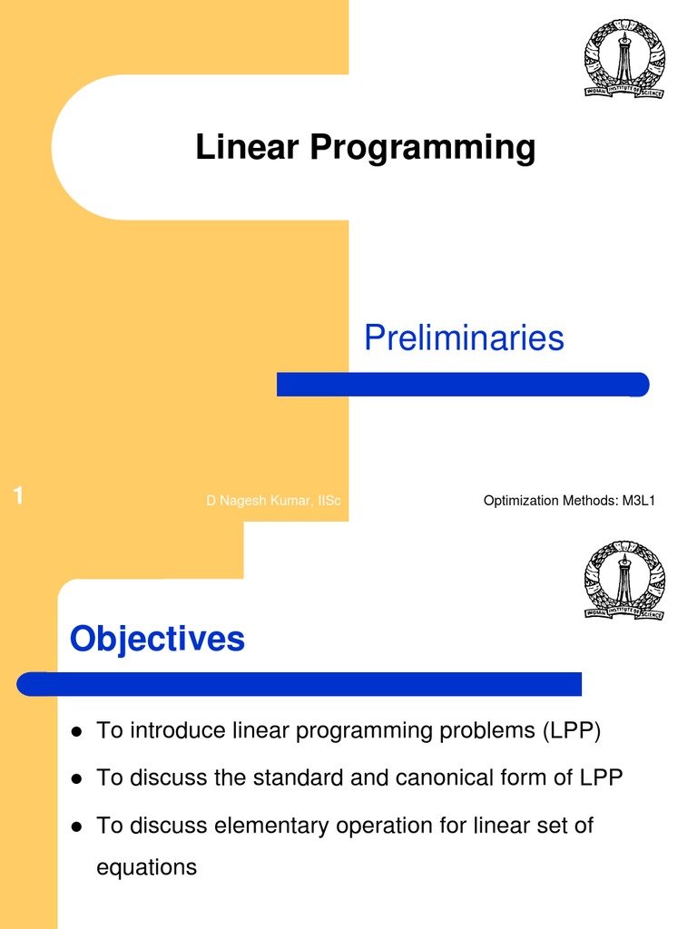 Linear Programming: Preliminaries | PDF | Linear Programming | Loss Function