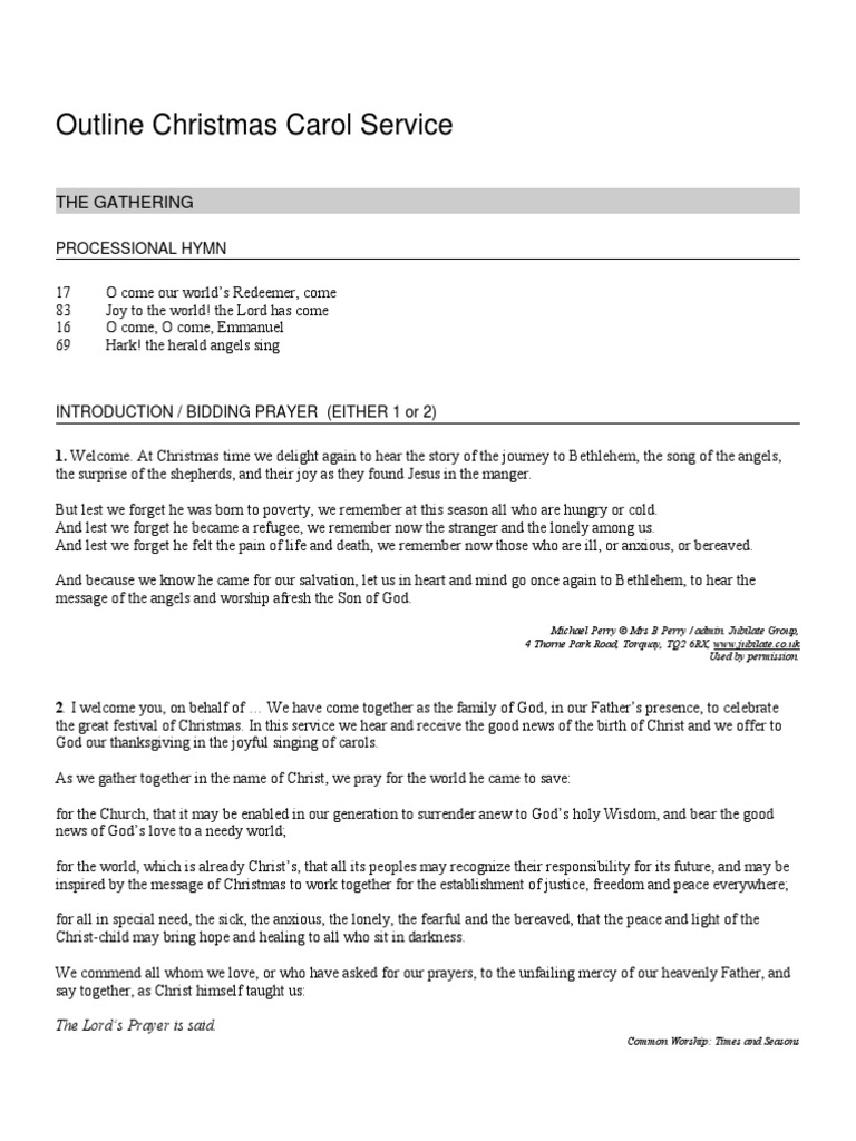 Outline Christmas Carol Service: The Gathering