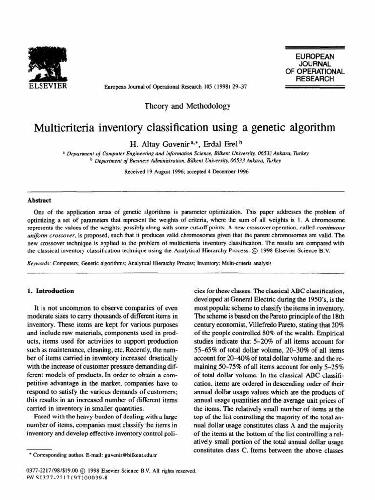 Multicriteria Inventory Classification Using A Genetic Algorithm Pdf Genetic Algorithm