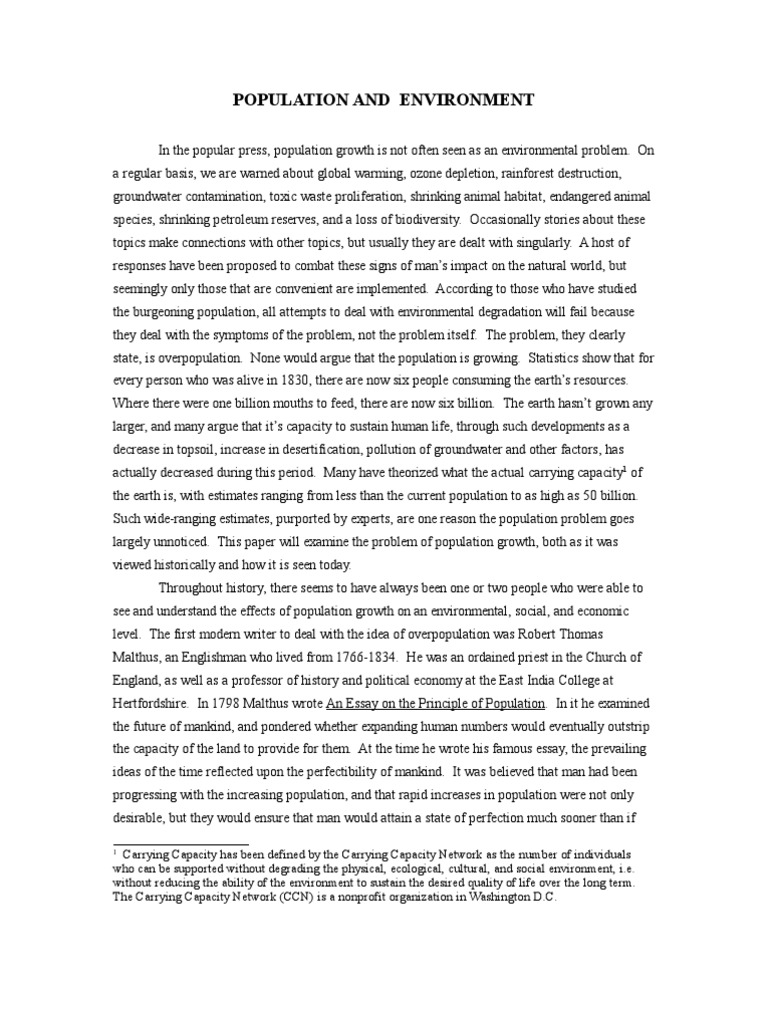 Population and Environment | PDF | Environmentalism | Human Overpopulation
