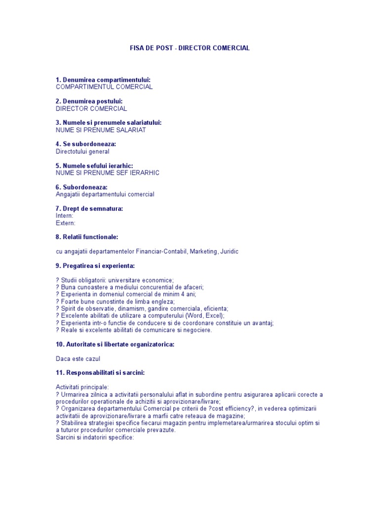 Fisa de Post | PDF