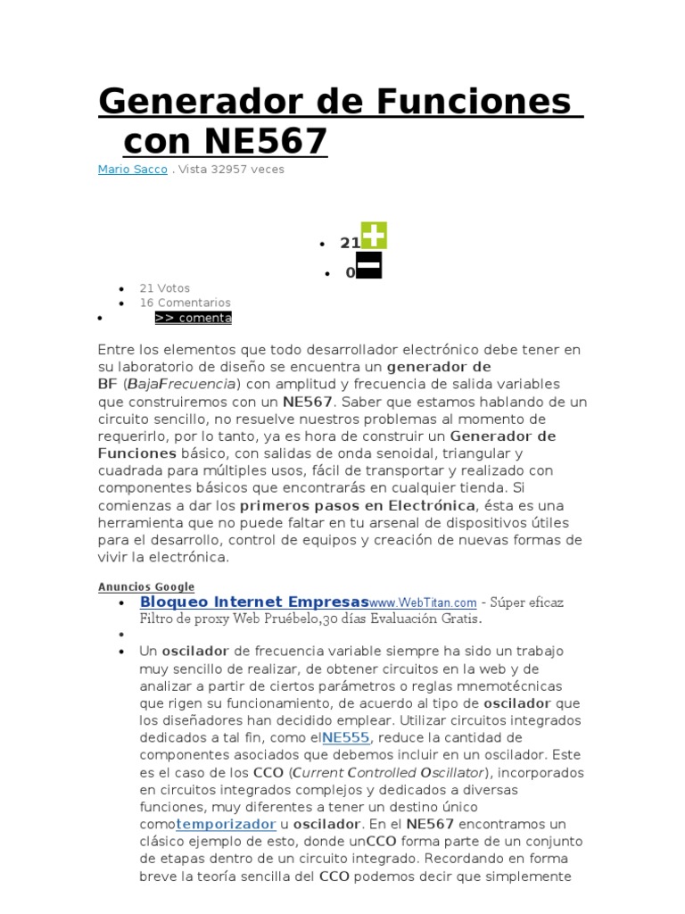 Generador de Funciones Con NE567 | PDF | Distorsión | Condensador