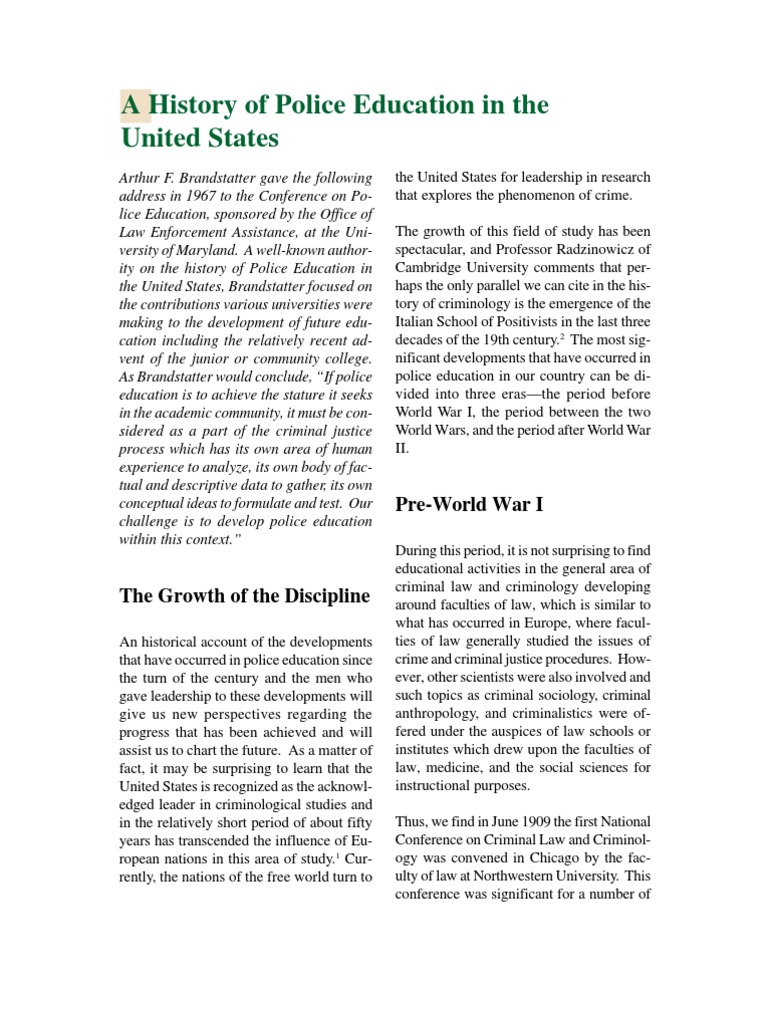 A History of Police Education in The United States | Download Free PDF ...