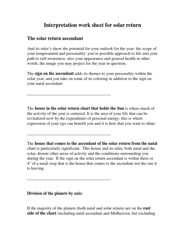 Solar Return Chart Interpretation Guide | PDF | Planets | Horoscope