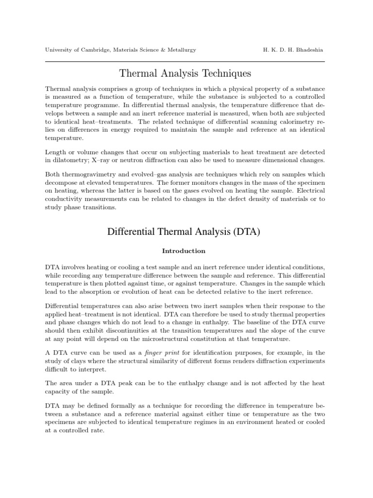 Overview of Differential Thermal Analysis | PDF | Differential Scanning ...