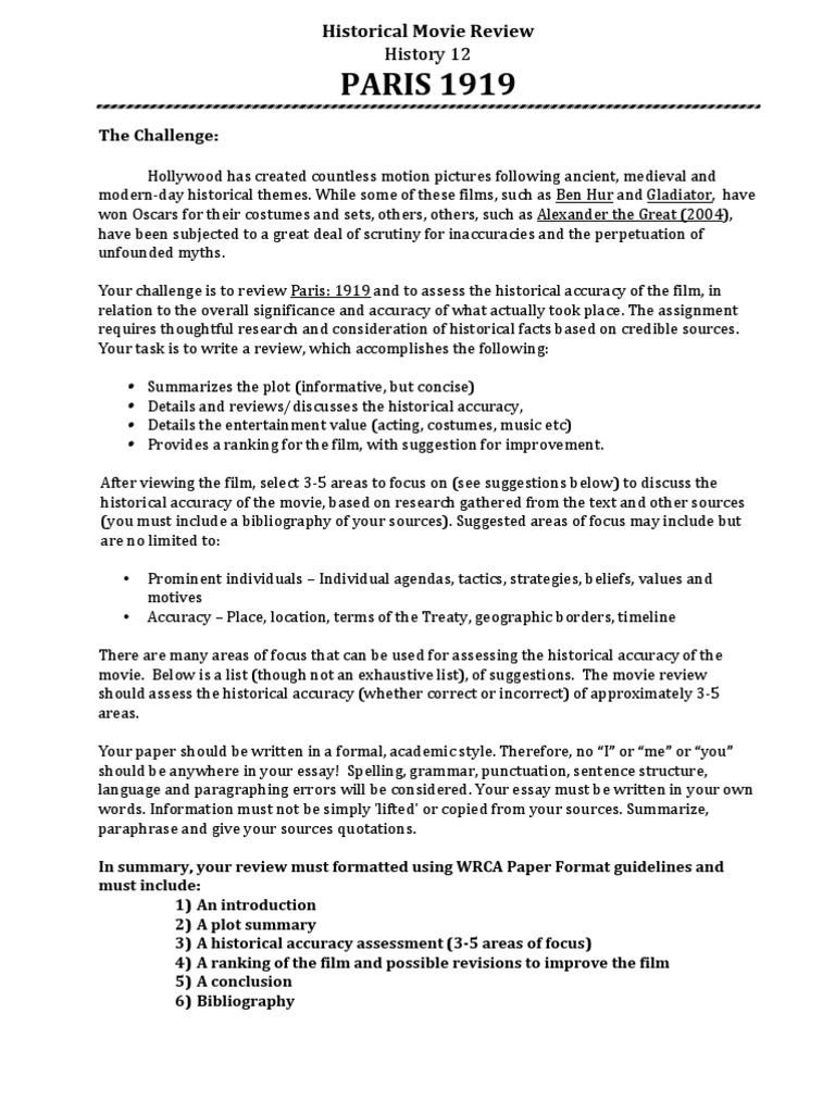 Historical Movie Review Assignment - Paris 1919 | PDF | Bibliography ...