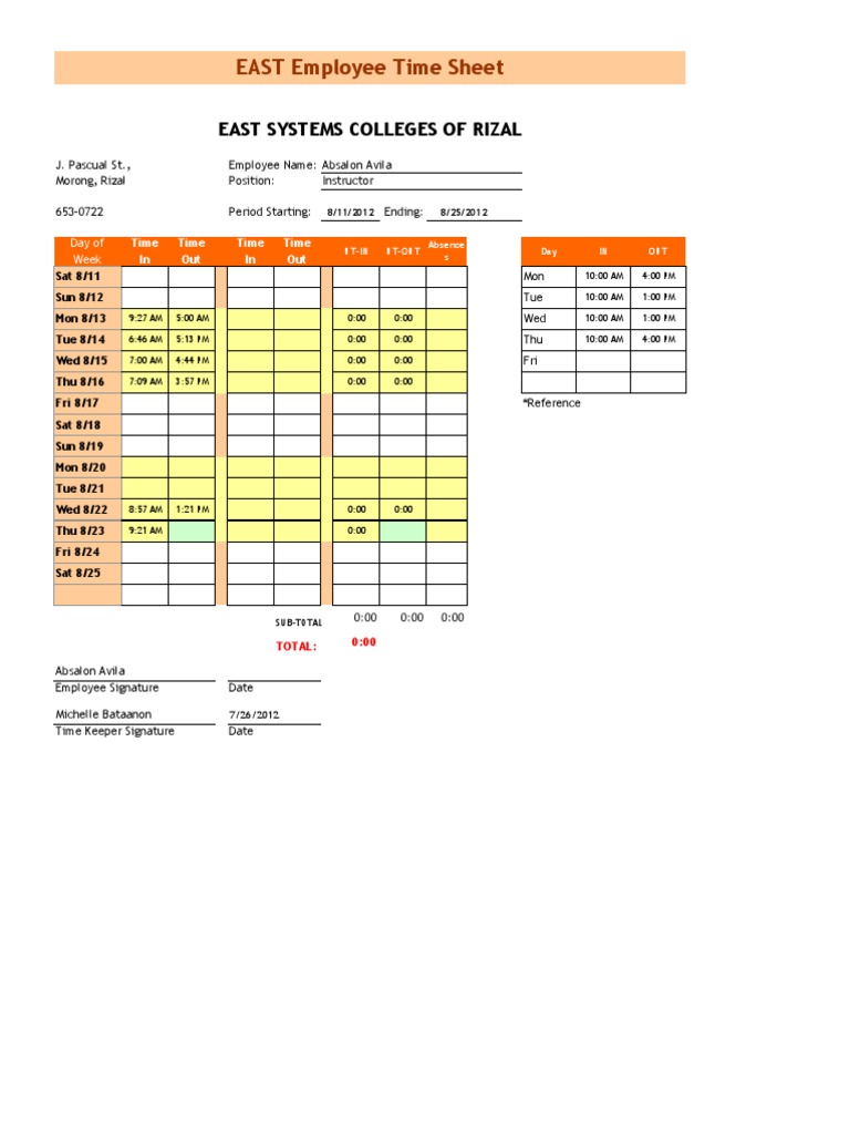 Time Sheet Faculty TEMPLATE | PDF