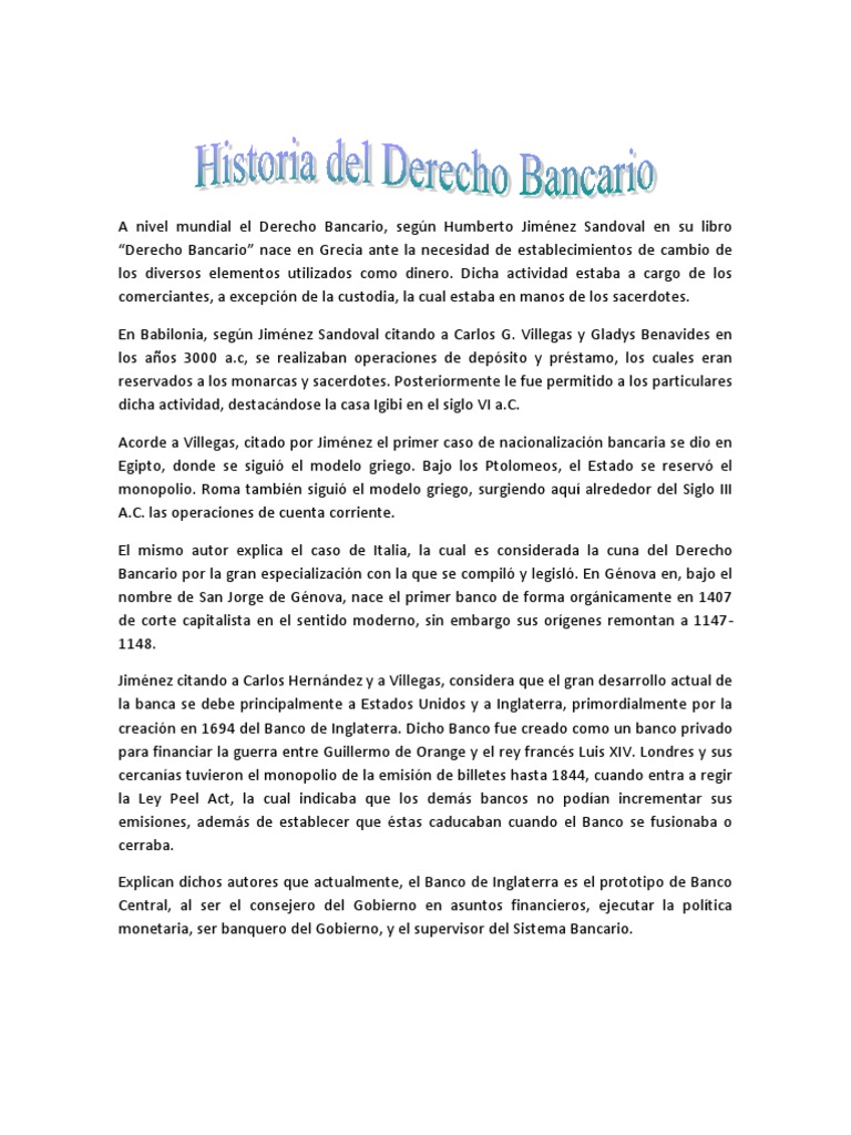 Trabajo Historia Derecho Bancario | PDF | Bancos | Dinero